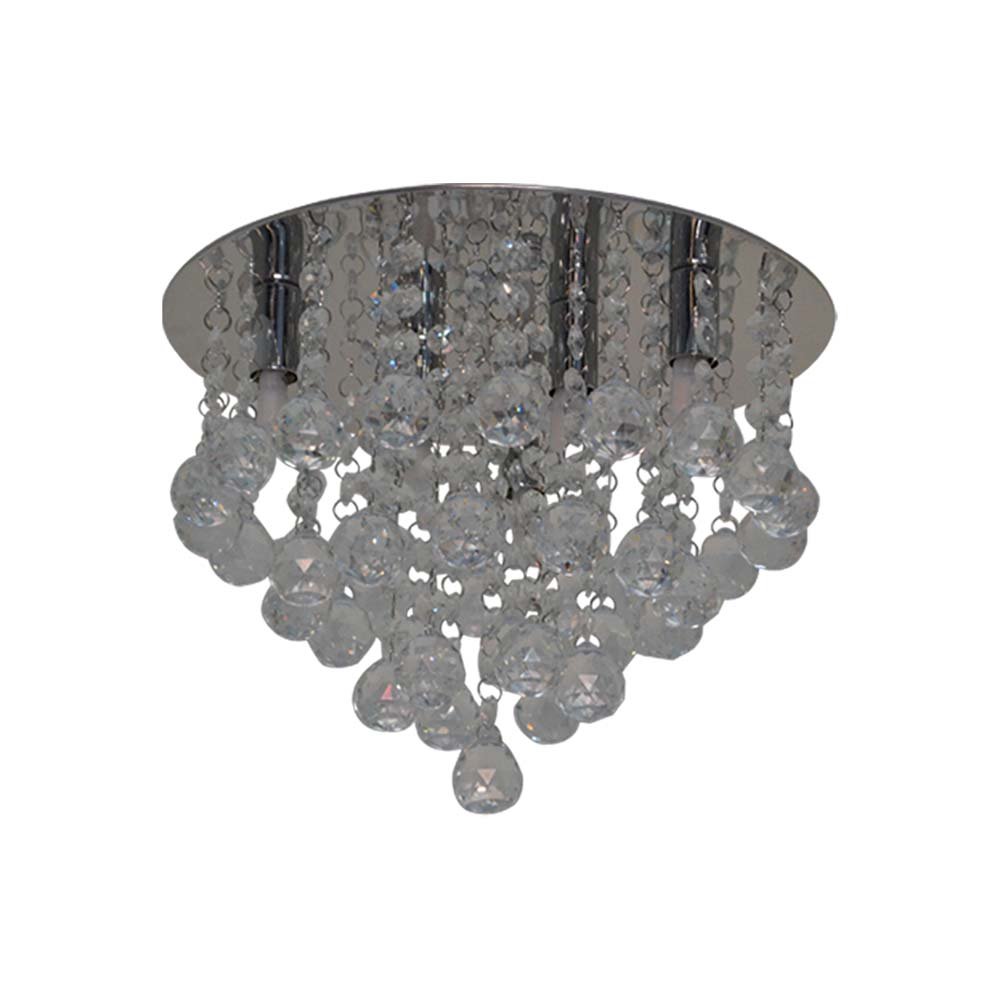 LUSTRE PLAFON REDONDO BRANCO COM BOLAS DE CRISTAL E BASE CROMADA ...