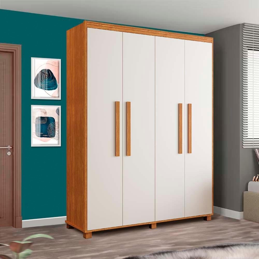 Guarda Roupa 4 Portas 100% Mdf com Pés em Madeira Nature Off White Remy ...