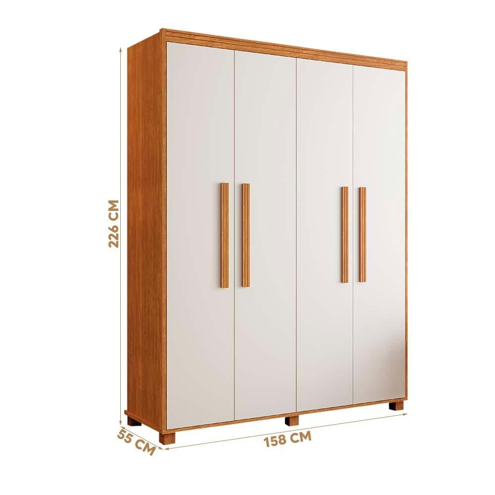 Guarda Roupa 4 Portas 100% Mdf com Pés em Madeira Nature Off White Remy ...