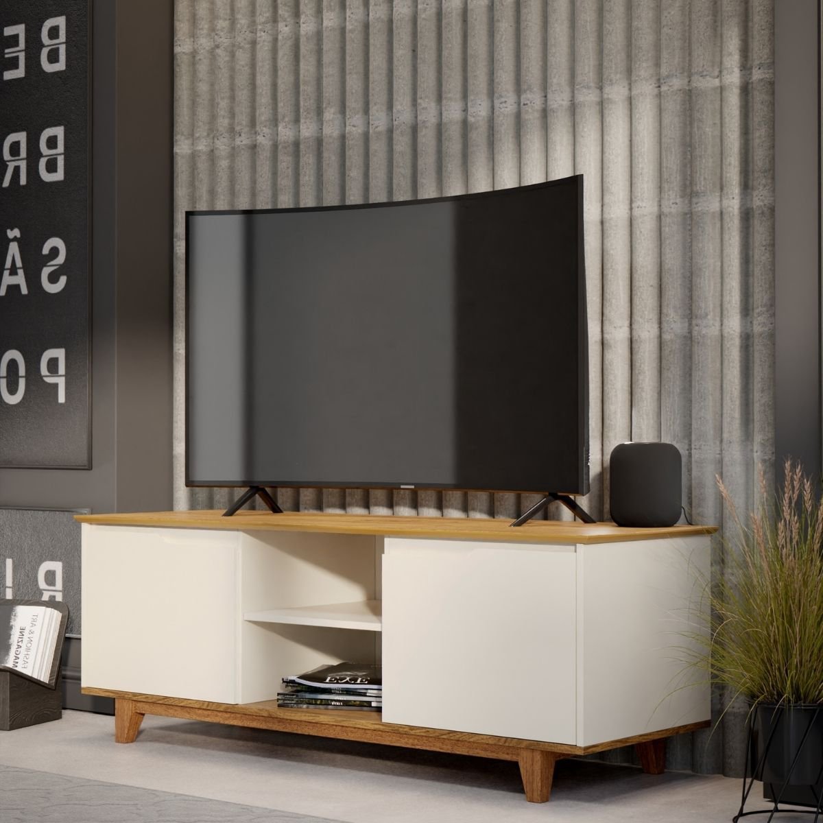 Rack de Televisão até 55 Polegadas 2 Portas Pés em Madeira - Mod.0225 ...