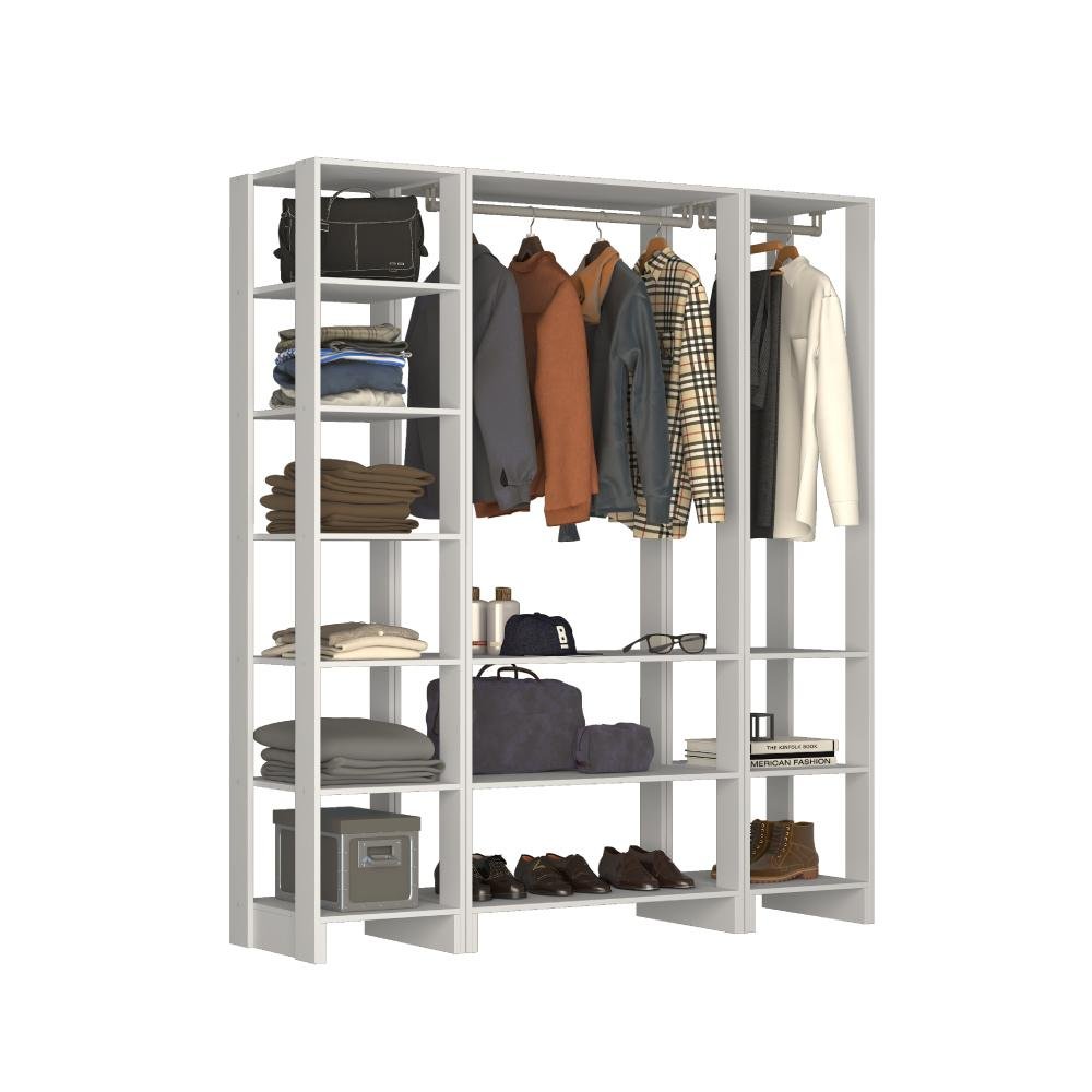 Estante Closet Yes com 2 Cabideiros e 10 Nichos - Branco | MadeiraMadeira