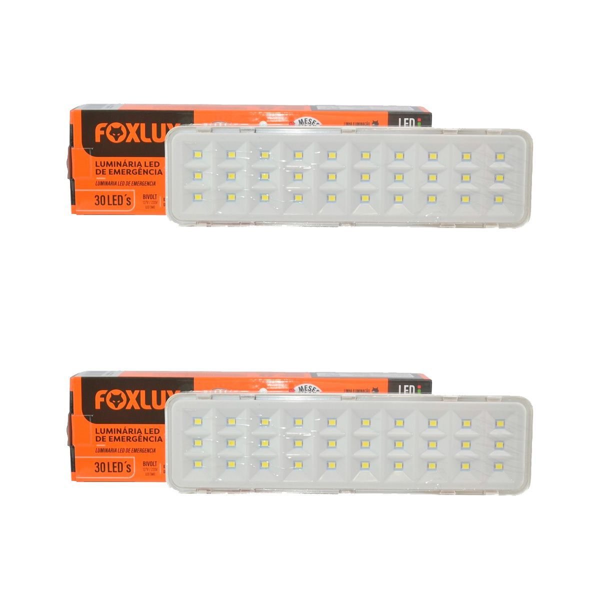 Kit 2 Luminária Led Emergência Bivolt Recarregável Foxlux | MadeiraMadeira