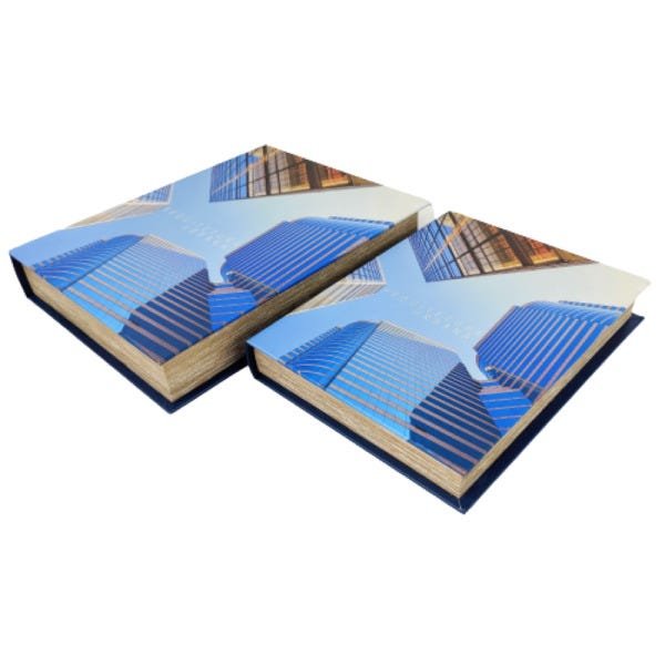 Caixa Livro Decorativa Azul Arquitetura Urbana 32/27cm 2pc | MadeiraMadeira