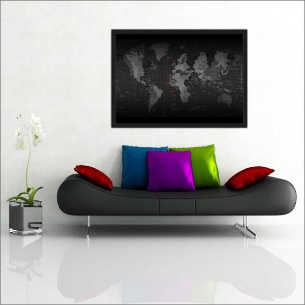 Quadro Decorativo Mapa Mundo Países Com Moldura Q02 | MadeiraMadeira