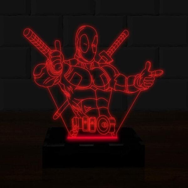 Luminária Led 3D Deadpool Heroi1 - Vermelho | MadeiraMadeira