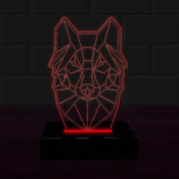 Luminária Led 3D Lobo Abajur 4 - Vermelho | MadeiraMadeira