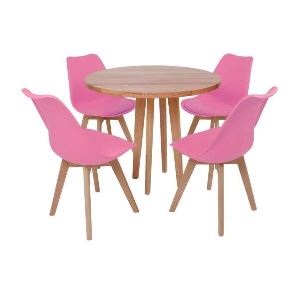 Conjunto Mesa de Jantar em Madeira 90cm com Base Vértice + 4 Cadeiras ...