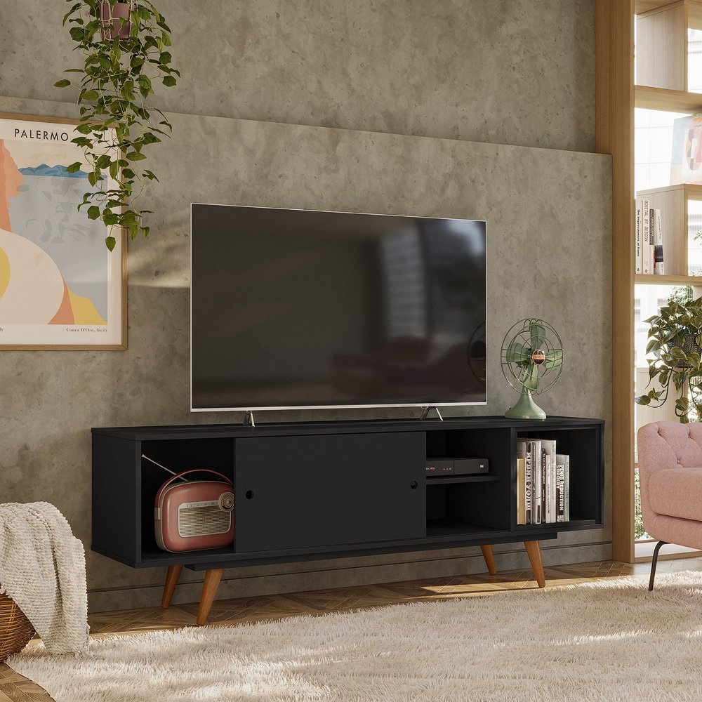 Bancada Rack Retro TV até 60 polegadas 50 Preta Ac | MadeiraMadeira