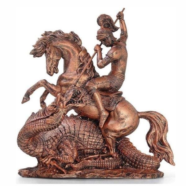 São Jorge com Cavalo Estátua Dragão Ogum resina cor Cobre grande ...
