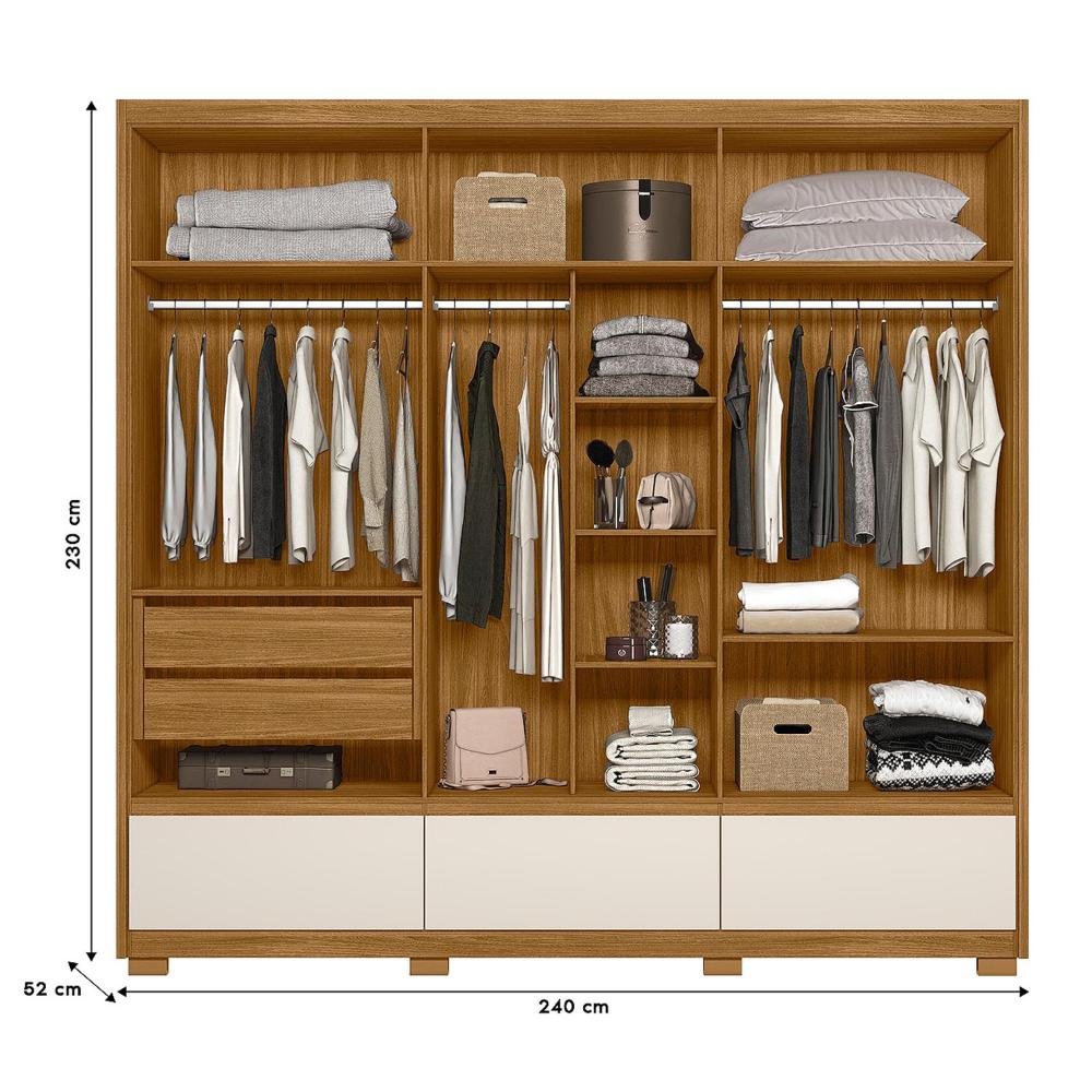 Kit Guarda Roupa Casal com Espelho Amazonas e Cômoda Dhara - Freijó/off ...