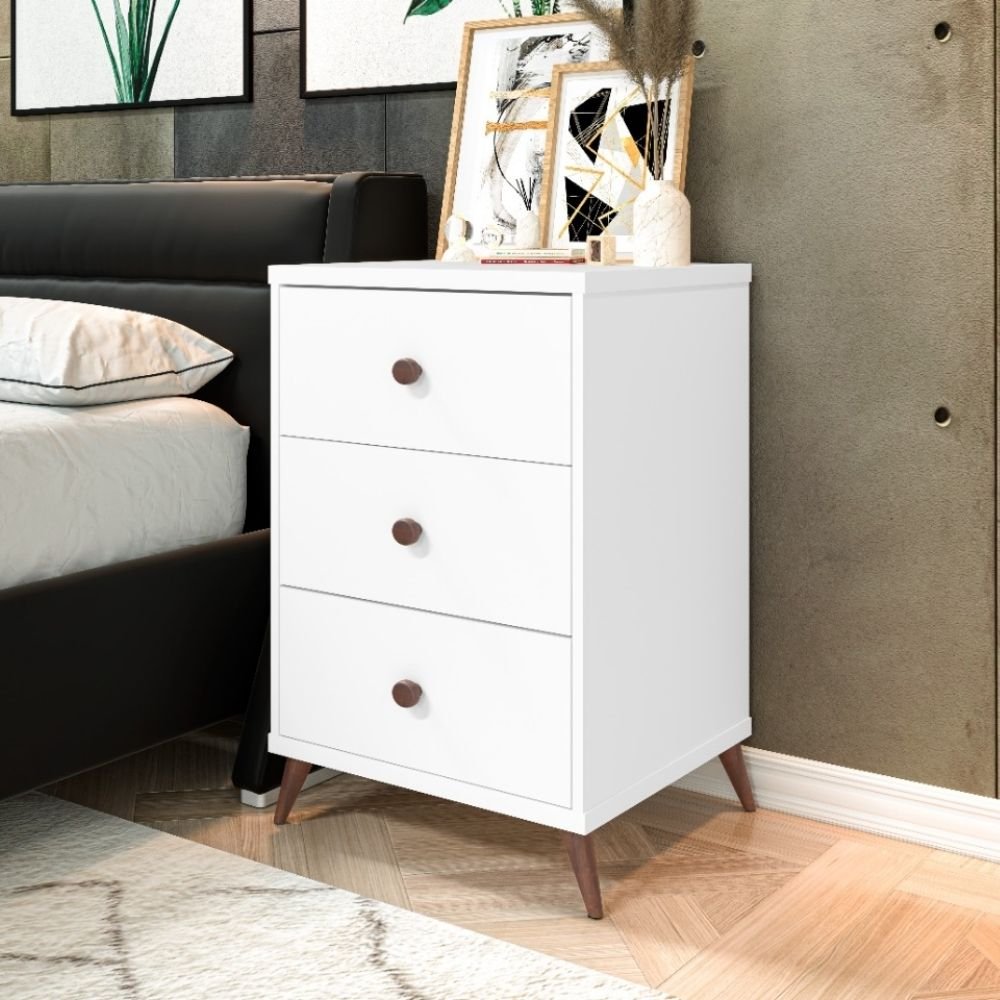 Mini Comoda Bond Com Gaveta Secreta 3 Gavetas Branco Acetinado Quarto | MadeiraMadeira