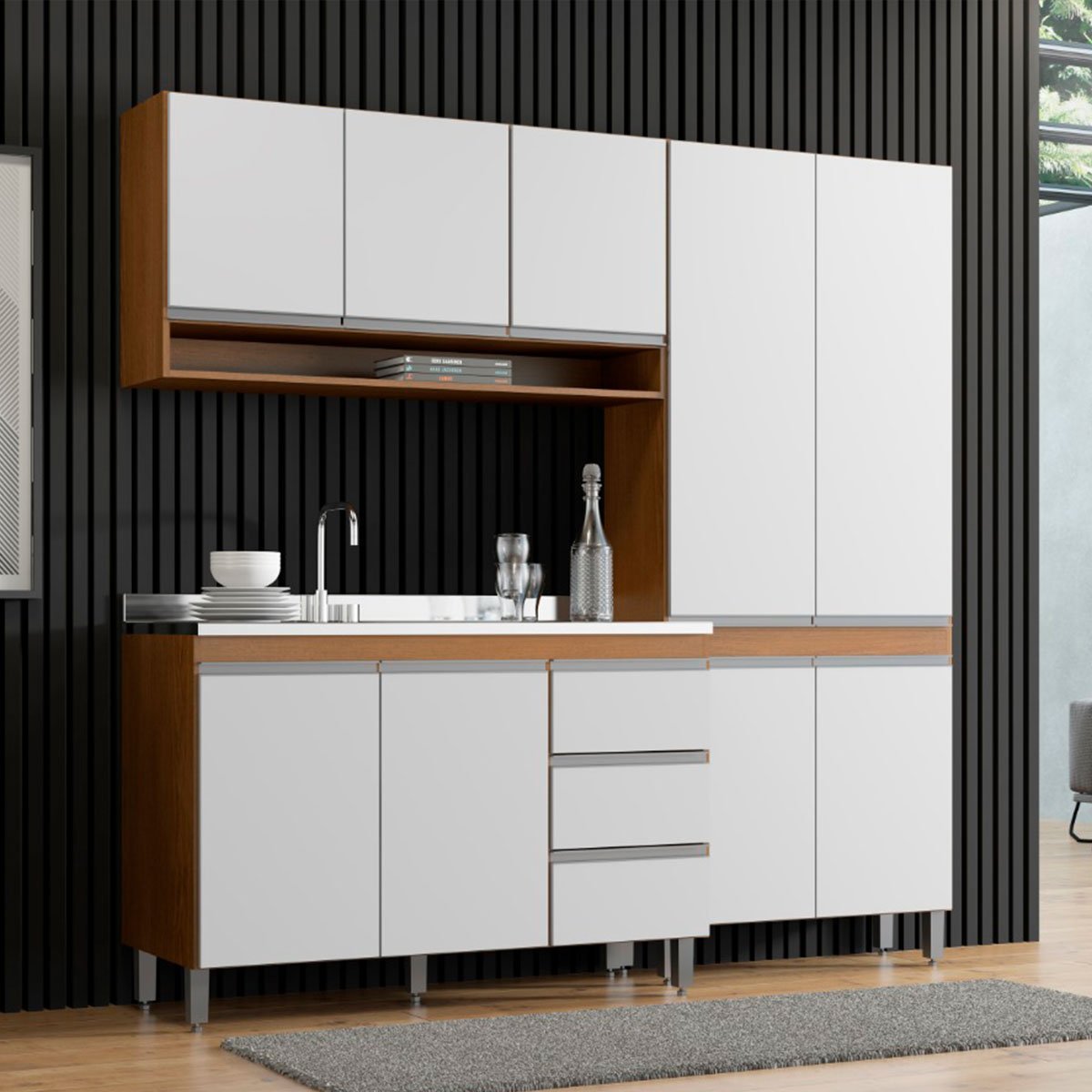 Cozinha Compacta Modulada Balcão e Armário Itália 3 Pçs MDP Branco ...