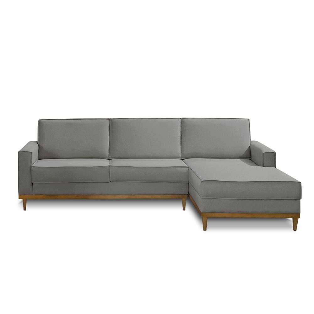 Kit Sofá 3 Lugares 2,10m com Chaise Ld e Poltrona Living Gabi Linho Cinza Madelina Decor ...