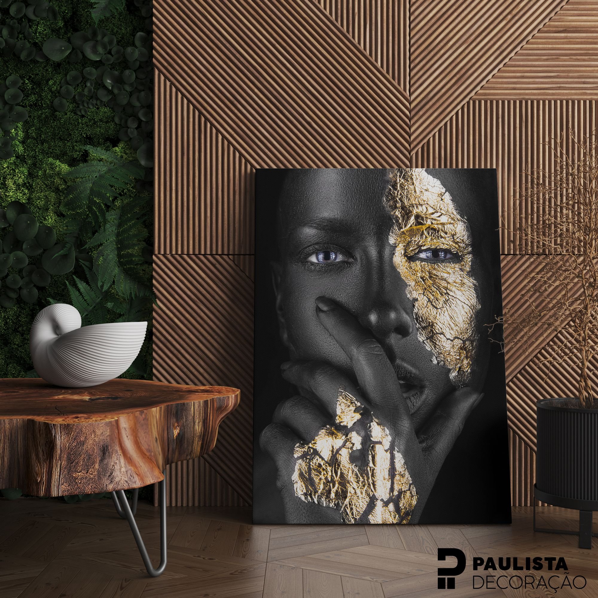 Quadro Mulher Negra Dourado Canvas 60x90 - Foto Paulista | MadeiraMadeira