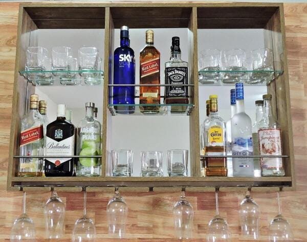 Bar De Parede Adega Porta Bebidas E Taças Espelhada 100%Mdf ...
