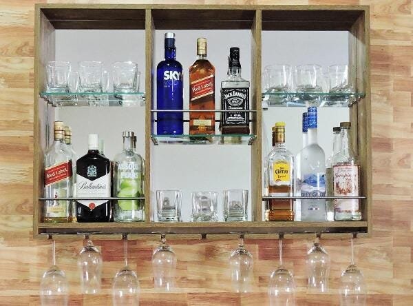 Bar De Parede Adega Porta Bebidas E Taças Espelhada 100%Mdf ...