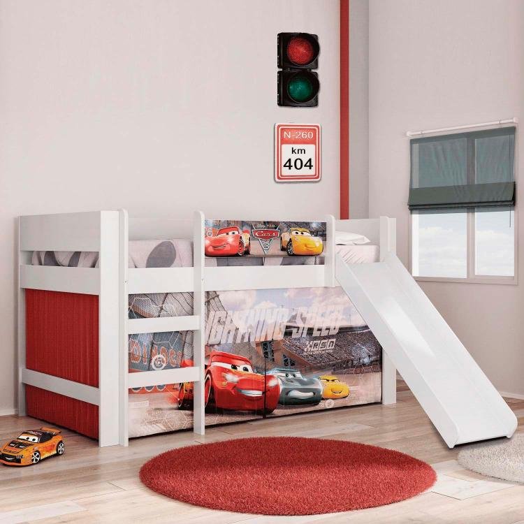 Cama Infantil Elevada Carros Disney com Escada e Escorregador - Pura ...