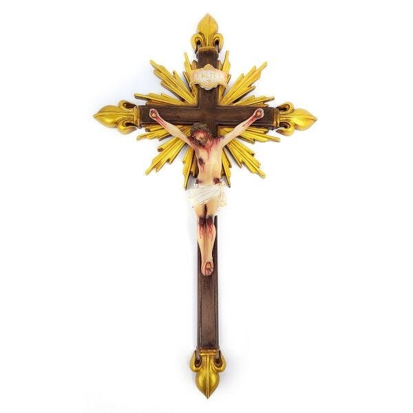 Crucifixo Resplendor com Pontas Flor de Liz 38cm | MadeiraMadeira