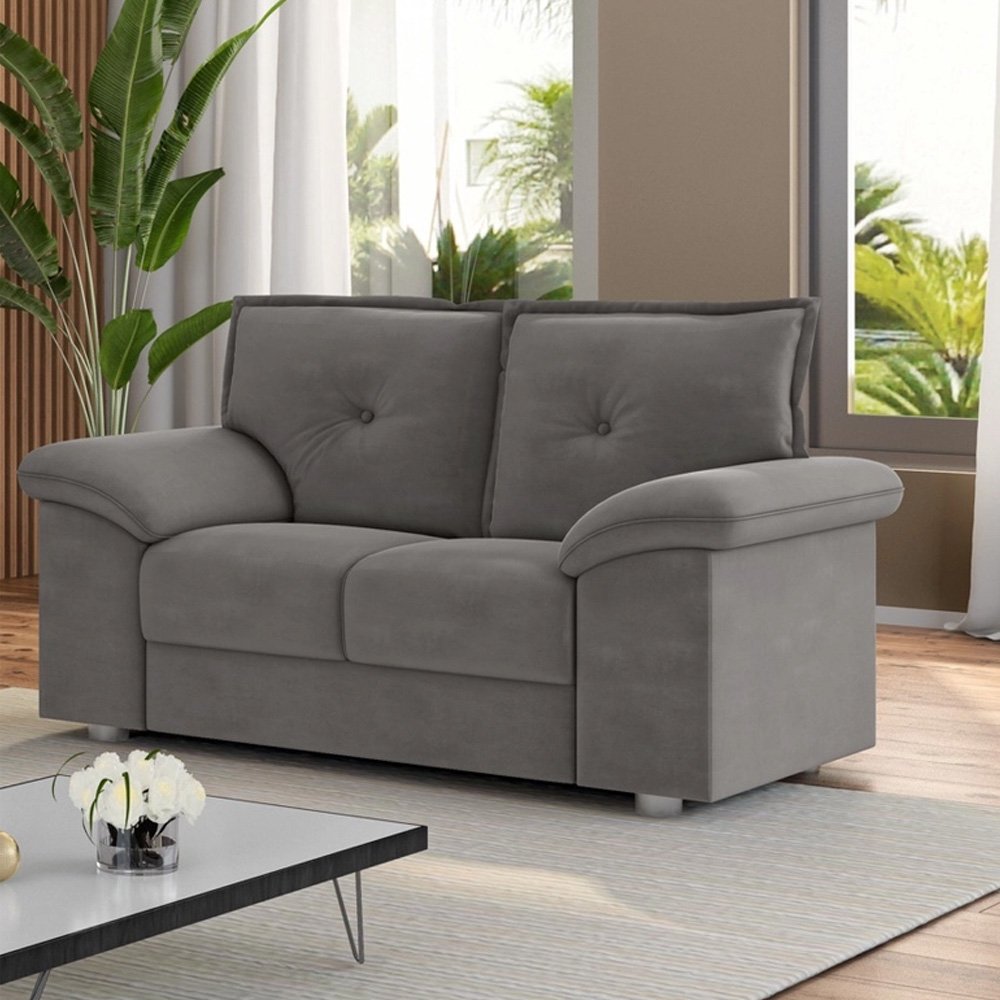 Sofá 2 Lugares Suede Veludo França Luizzi Cinza 150x80x94 | MadeiraMadeira