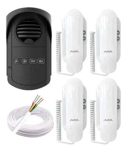 Kit Interfone Coletivo 4 Pontos Mais 4 Monofone AGL Interfone com 4 ...
