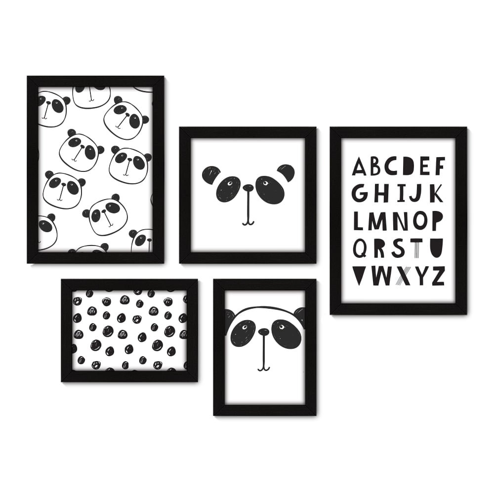 Kit Com 5 Quadros Decorativos - Panda Alfabeto Infantil - Baby ...