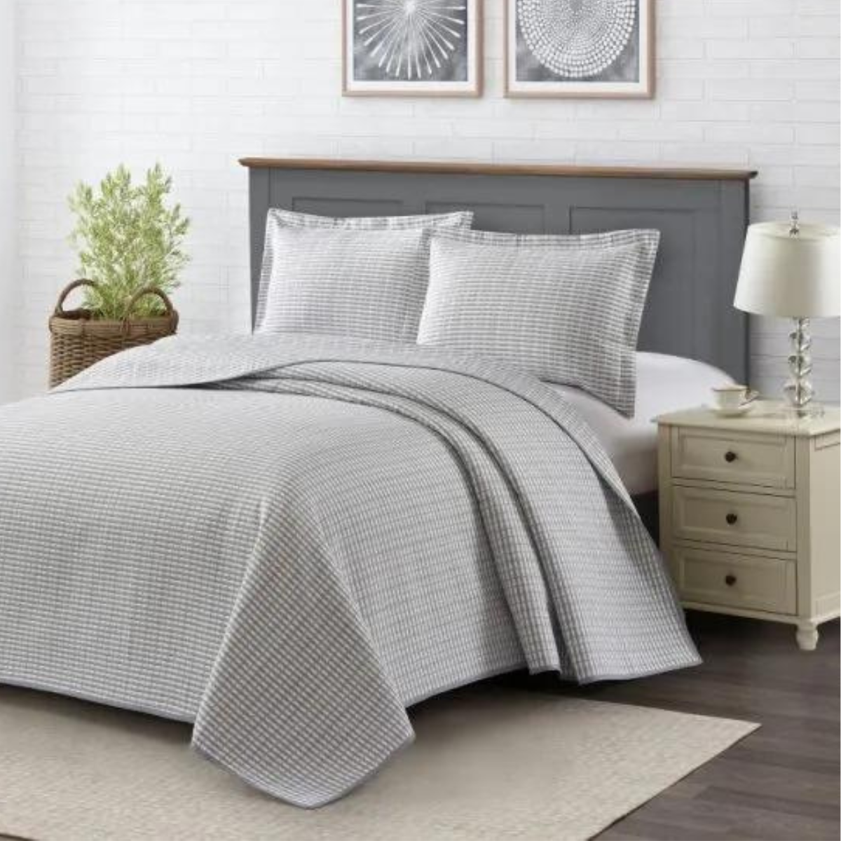 Kit Colcha King Jacquard 3 Peças - Eternity:cinza Liso | MadeiraMadeira