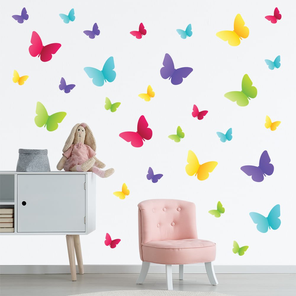 Adesivo de Parede Infantil - 45 Borboletas - Coloridas - Quarto - 003ir ...