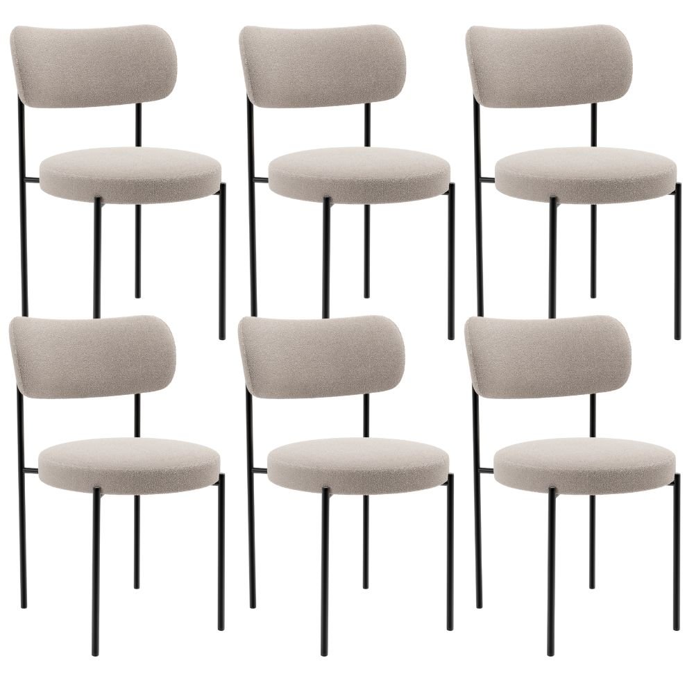 Kit 06 Cadeiras Estofadas para Sala de Jantar Louise L02 Bouclê Creme - Lyam Decor | MadeiraMadeira