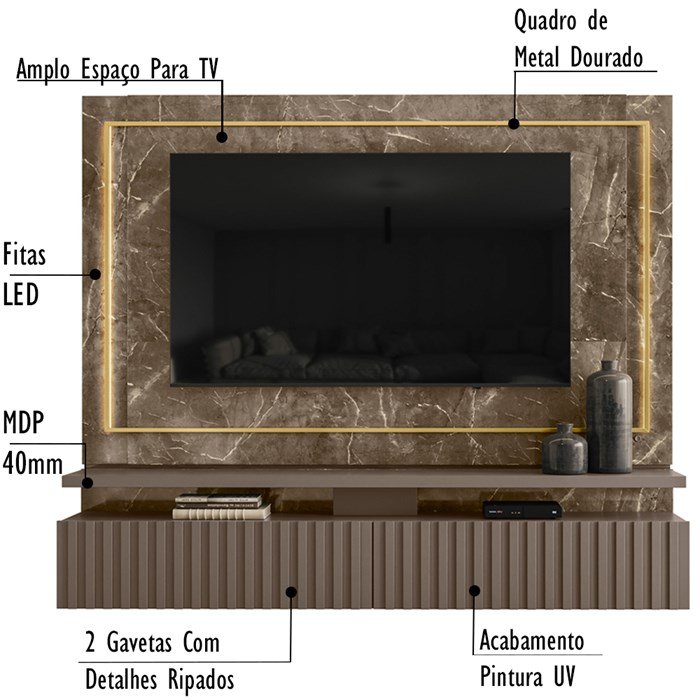 Painel Bancada Suspenso Para TV 75 Polegadas 2851 Imperial Sepia ...