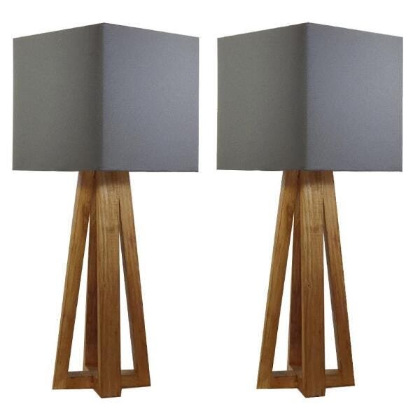 Kit 2 Abajures Moderno Quadripe Cúpula Quadrada Cinza 52cm | MadeiraMadeira