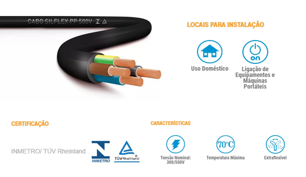 Cabo Pp Flexível 4x2,5mm 10metros Sil Cabo Pp 4x2,5 Mm | MadeiraMadeira