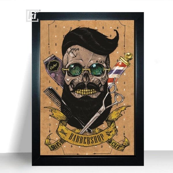 Quadro Barbearia Simpsons Barber Shop moldura 44x32cm | MadeiraMadeira