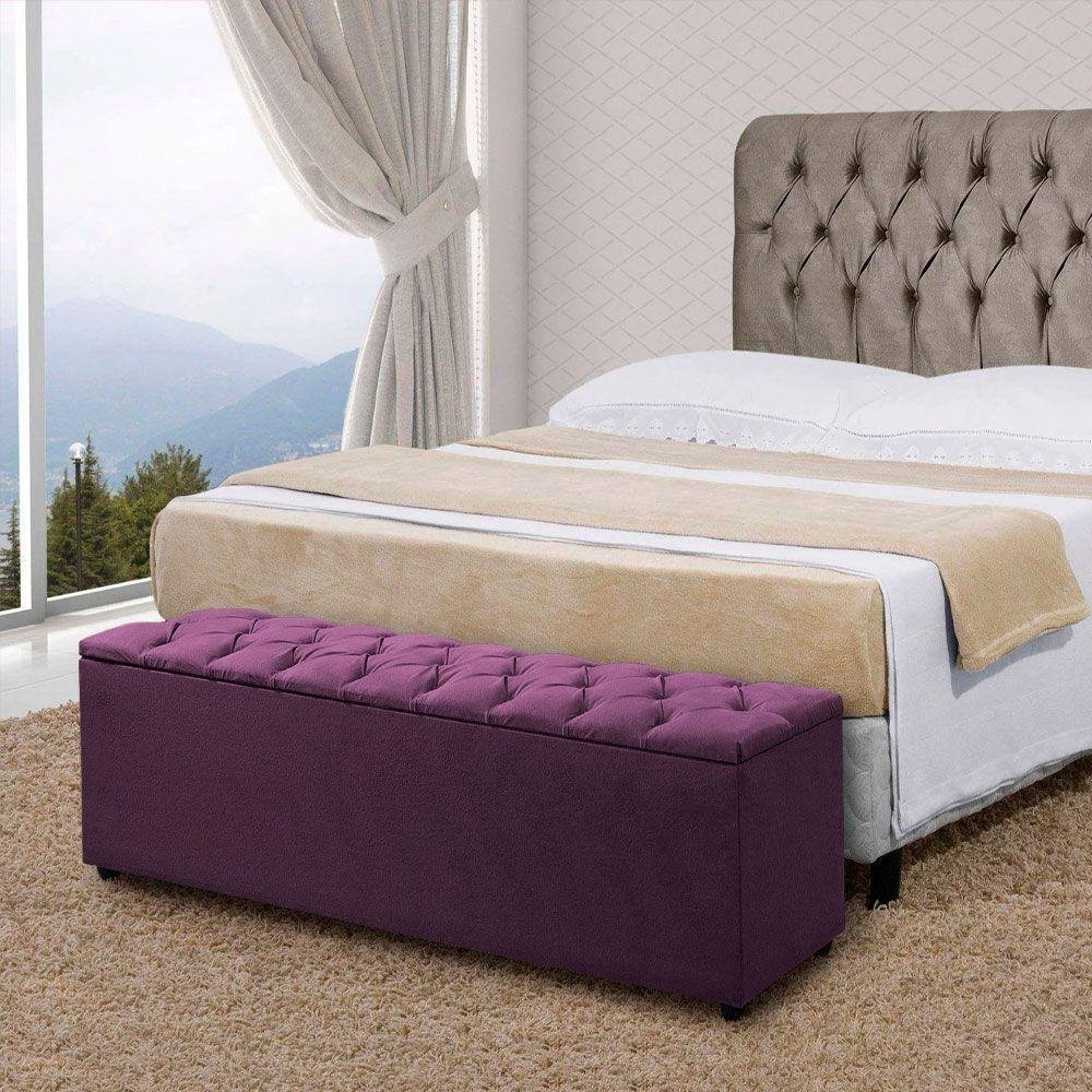 Recamier Puff Baú Casal 1,50 Veludo Roxo Ws Mobilia Roxo | MadeiraMadeira