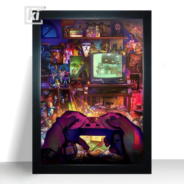 Quadro Poster Quarto Retro Game Playstation Ps1 com moldura ...