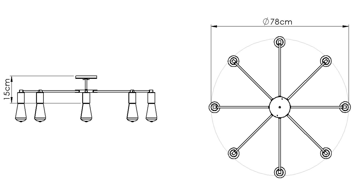 Plafon de Metal Kyle 8 Soquetes - Preto | MadeiraMadeira