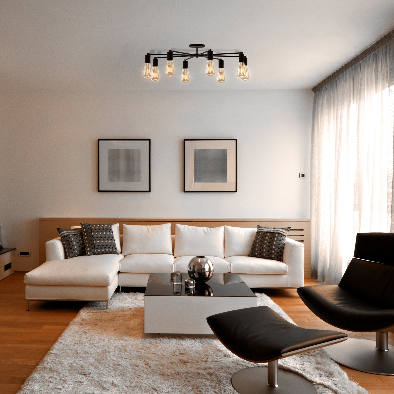 Plafon de Metal Kyle 8 Soquetes - Preto | MadeiraMadeira