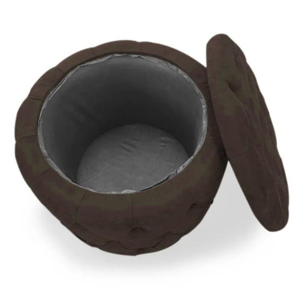 Kit Puff Redondo Classico Capitonê Suede Marrom | MadeiraMadeira