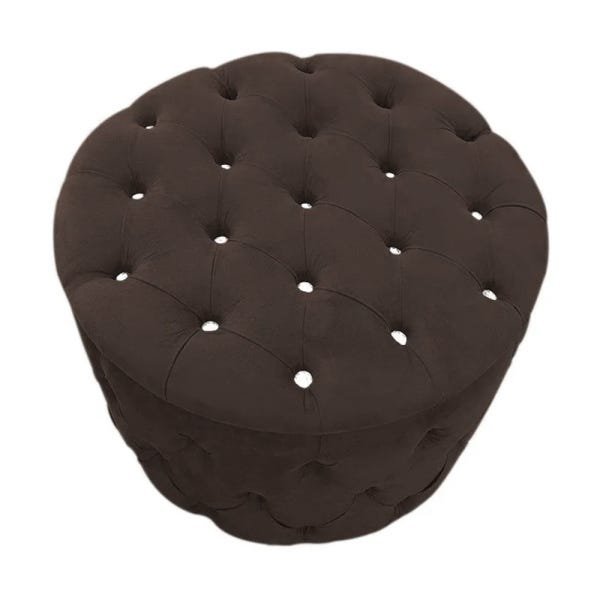 Kit Puff Redondo Classico Capitonê Suede Marrom | MadeiraMadeira