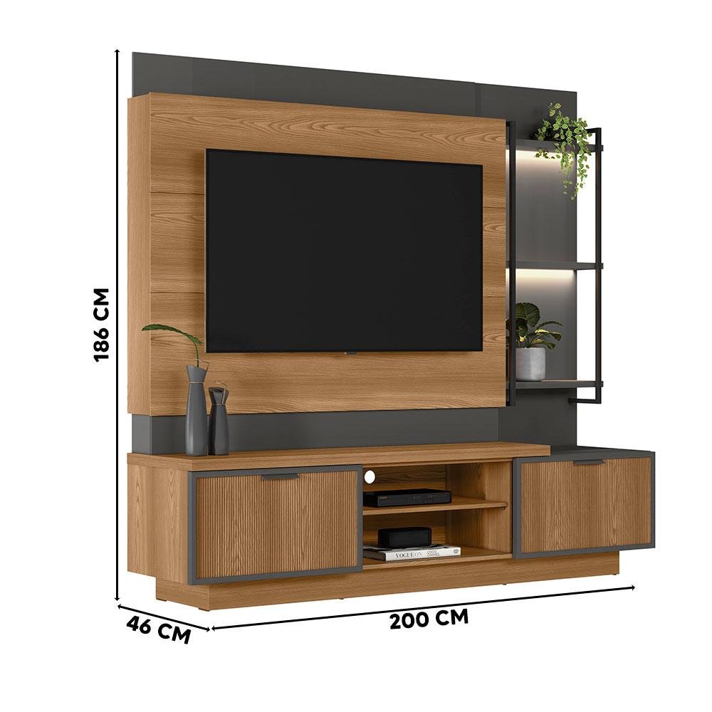 Estante Home Para TV 65 Polegadas Com Led Amêndoa Chumbo Belmont Linea ...