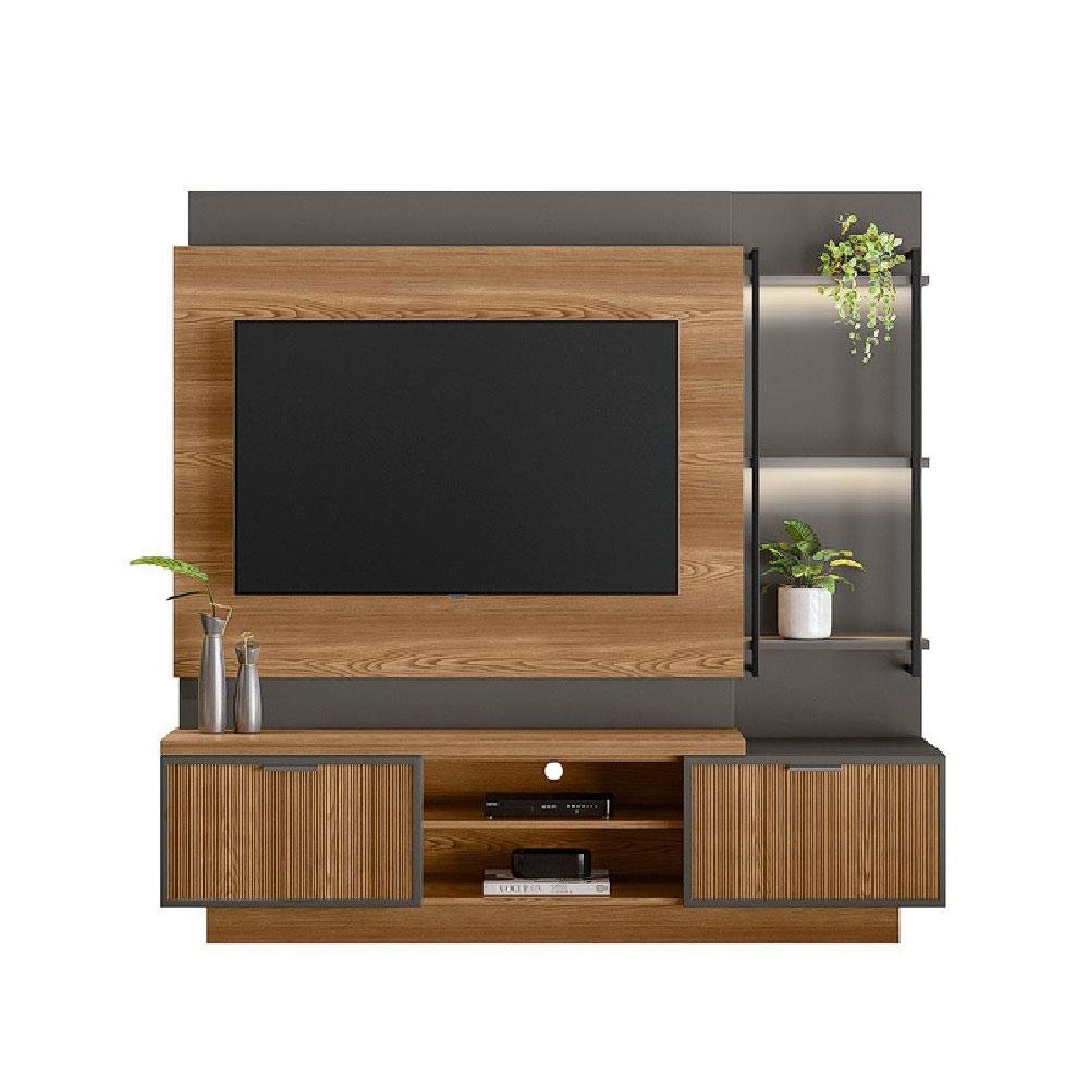Estante Home Para TV 65 Polegadas Com Led Amêndoa Chumbo Belmont Linea ...