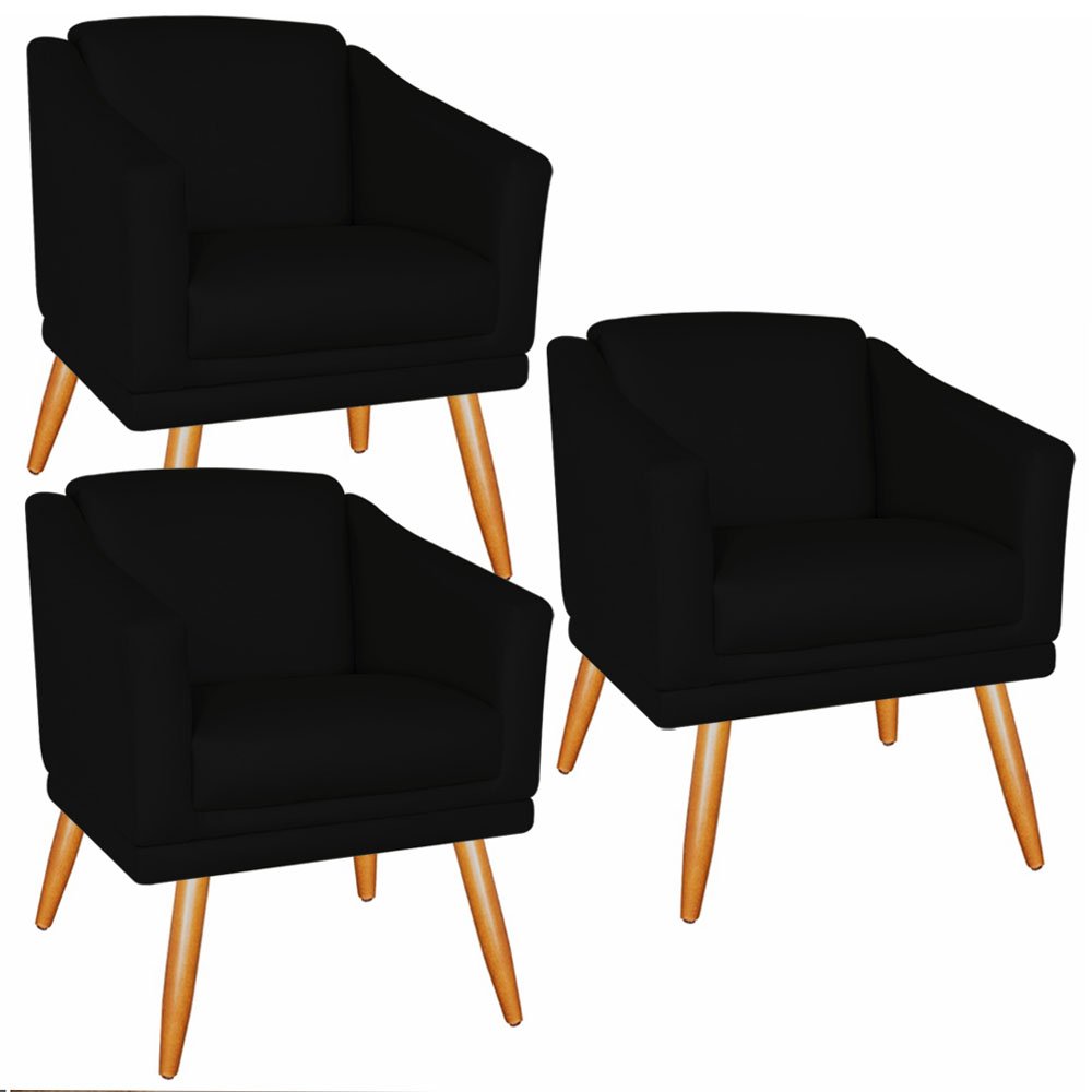 Kit 03 Poltronas Tilla Salão Beleza Consultorio Médico Corino- Preto ...