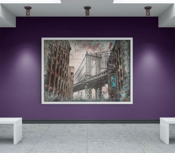 Quadro Ilustrado Brooklyn Bridge 60x90 Borda Infinita | MadeiraMadeira