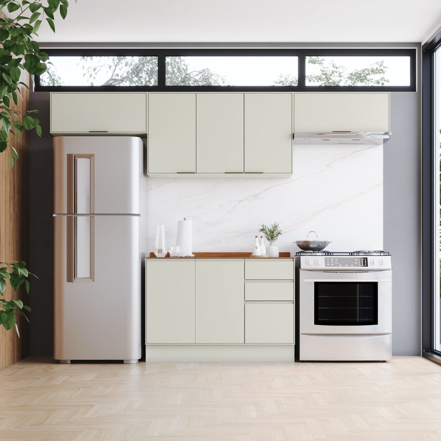 Cozinha Compacta 100% MDF 3 Aéreos e Balcão Pia com Tampo Fineze ...