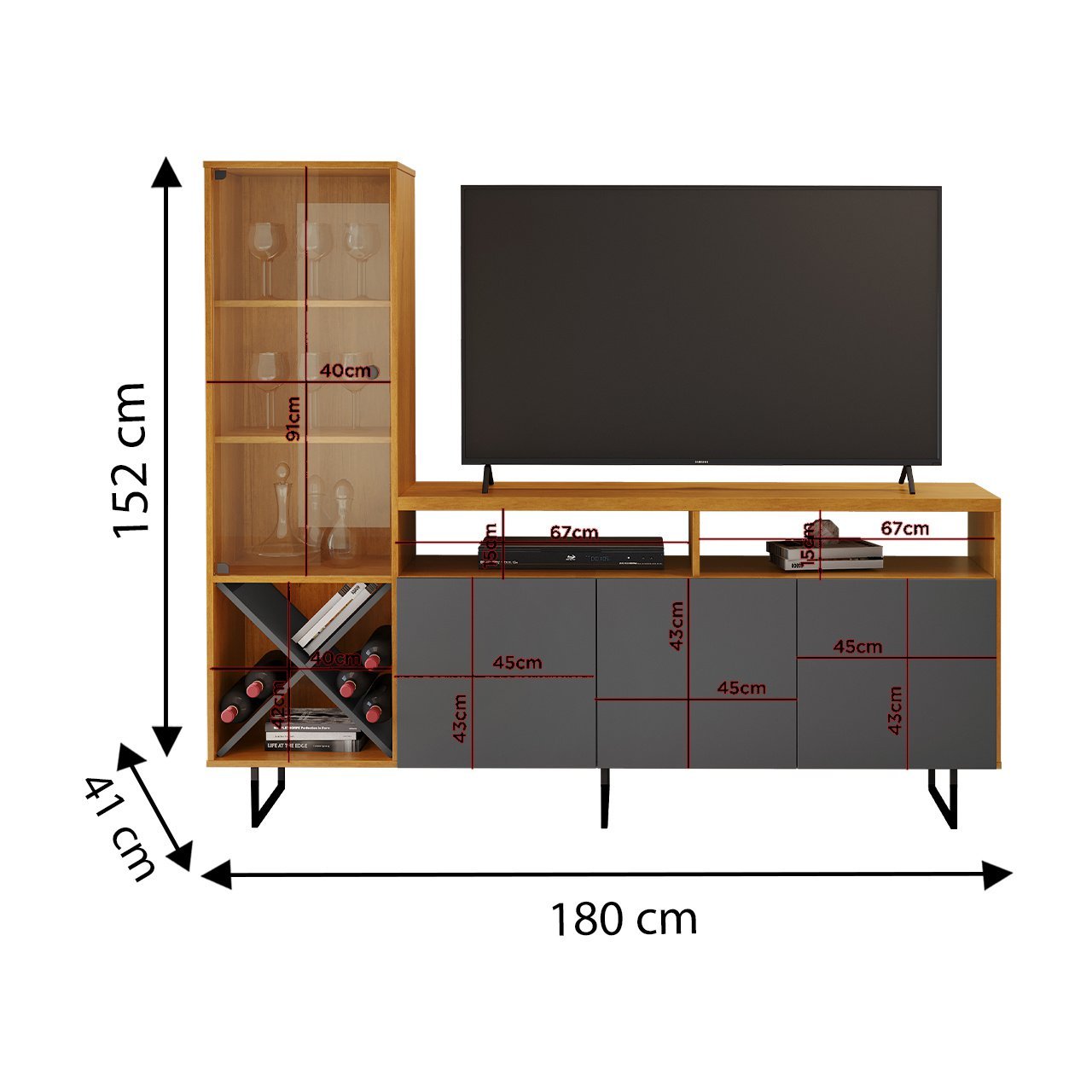 Rack com Cristaleira e Adega Luz JCM Movelaria | MadeiraMadeira