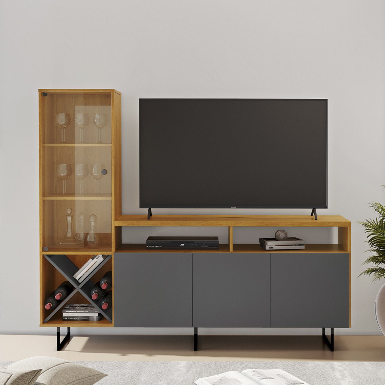 Rack com Cristaleira e Adega Luz JCM Movelaria | MadeiraMadeira
