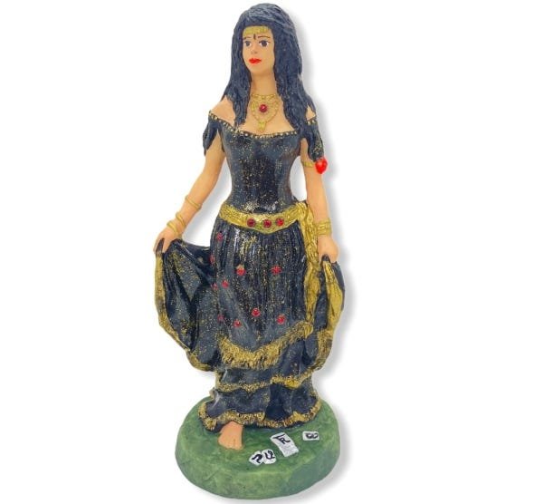 Escultura Cigana Preta e Dourada em Resina 23 cm | MadeiraMadeira