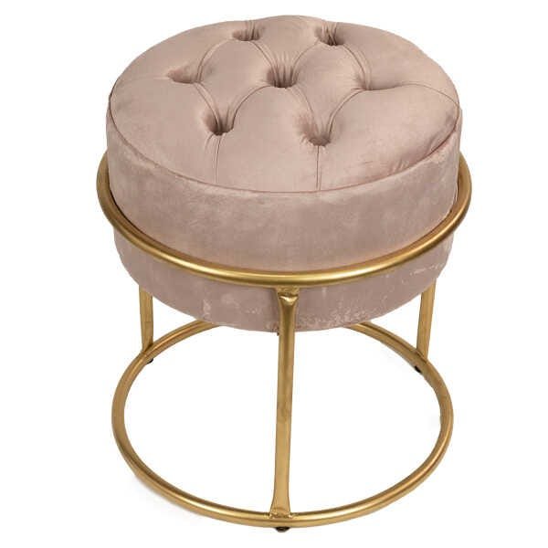 Puff Banqueta Capitonê Argola Dourada e Tecido Veludo Rose | MadeiraMadeira