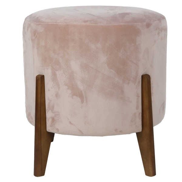 Puff Banquinho Luxo Redondo Pé Madeira Aranha e Tecido Veludo Rose ...