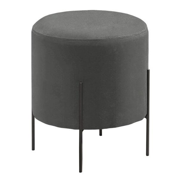Puff Odim Luxo Metálica Preta Tecido Linho Cinza | MadeiraMadeira