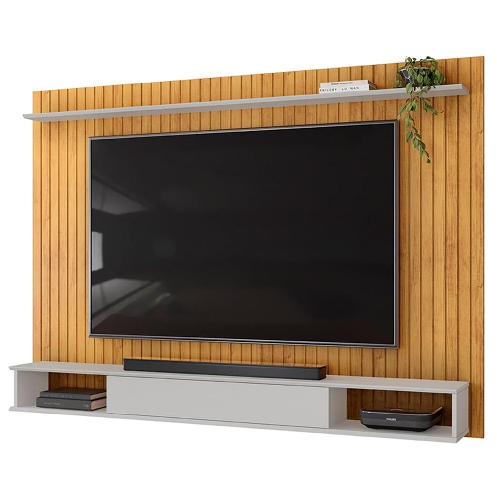 Painel Ripado Tv 70 Pol com Bancada Suspensa 193cm Clio D05 Cedro Bali ...